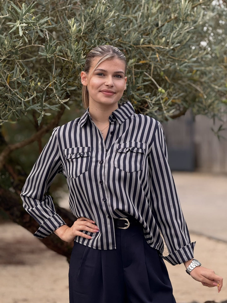 Chemise Marlène, à manches longues à rayures – Mademoiselle Marcelle